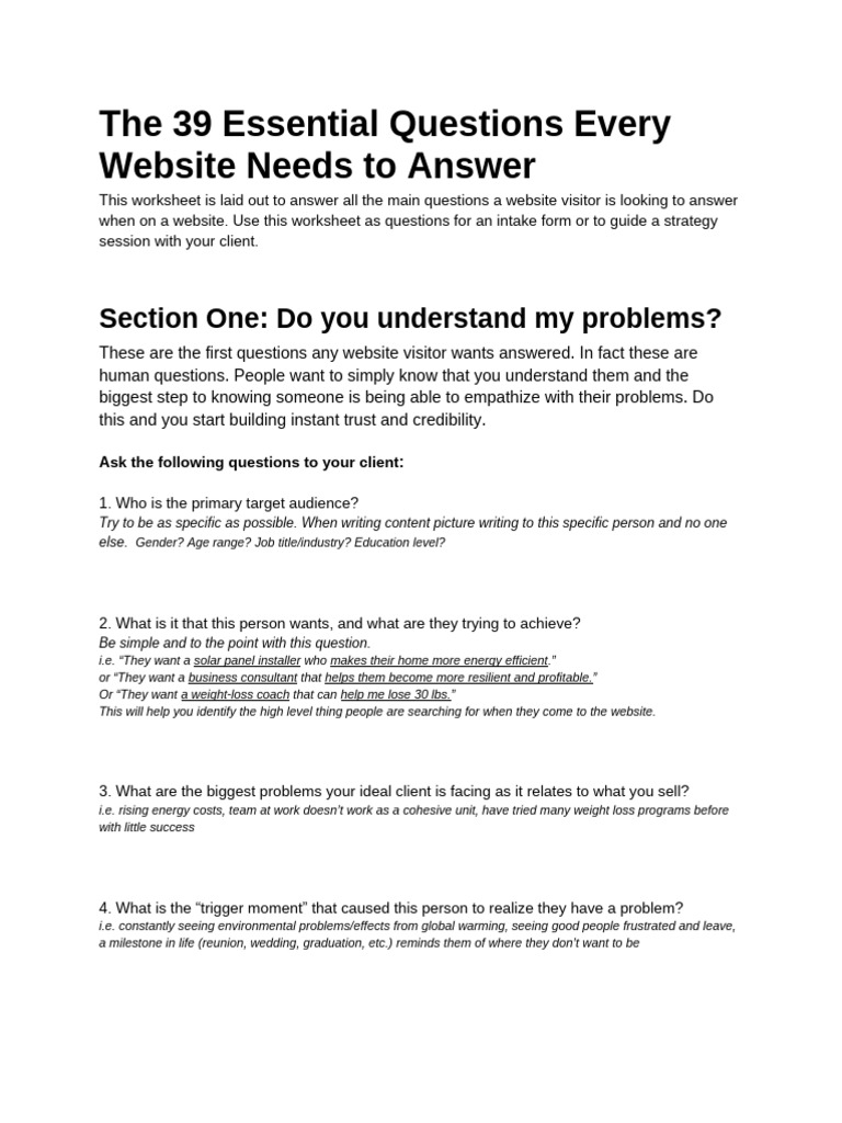 03 - (WORKSHEET) The Essential Questions Every Website Needs To Answer ...