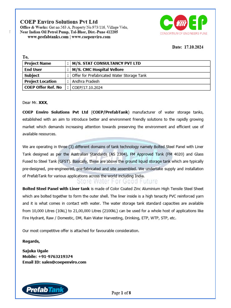 Prefab Tank Proposal | PDF | Screw | Nut (Hardware)