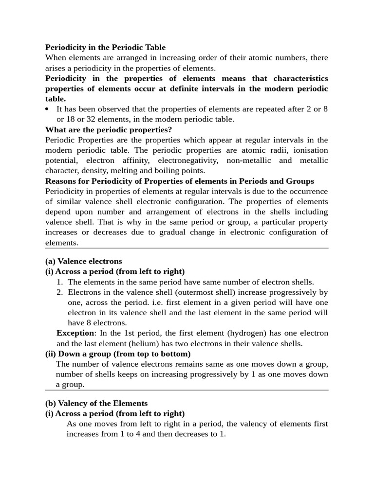 Valency Trends in the Periodic Table | PDF | Periodic Table | Quantum ...