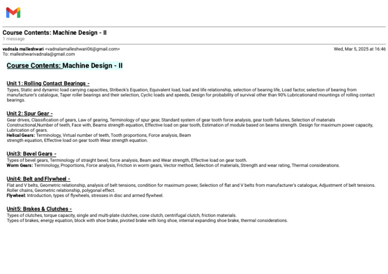 Machine Design II Course Overview | PDF
