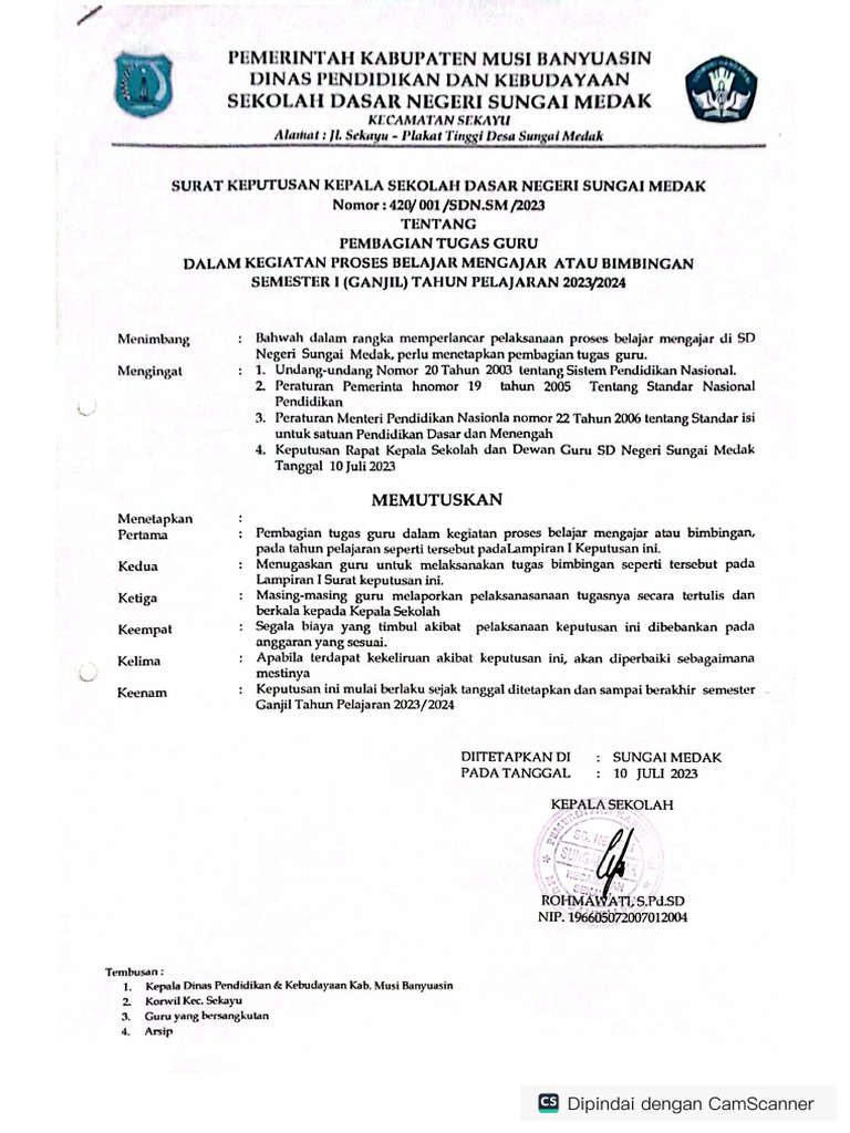 SK Pembagian Tugas SMTR Ganjil 2023 | PDF