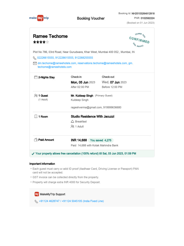 Ramee Techome Booking Details & Policies | PDF