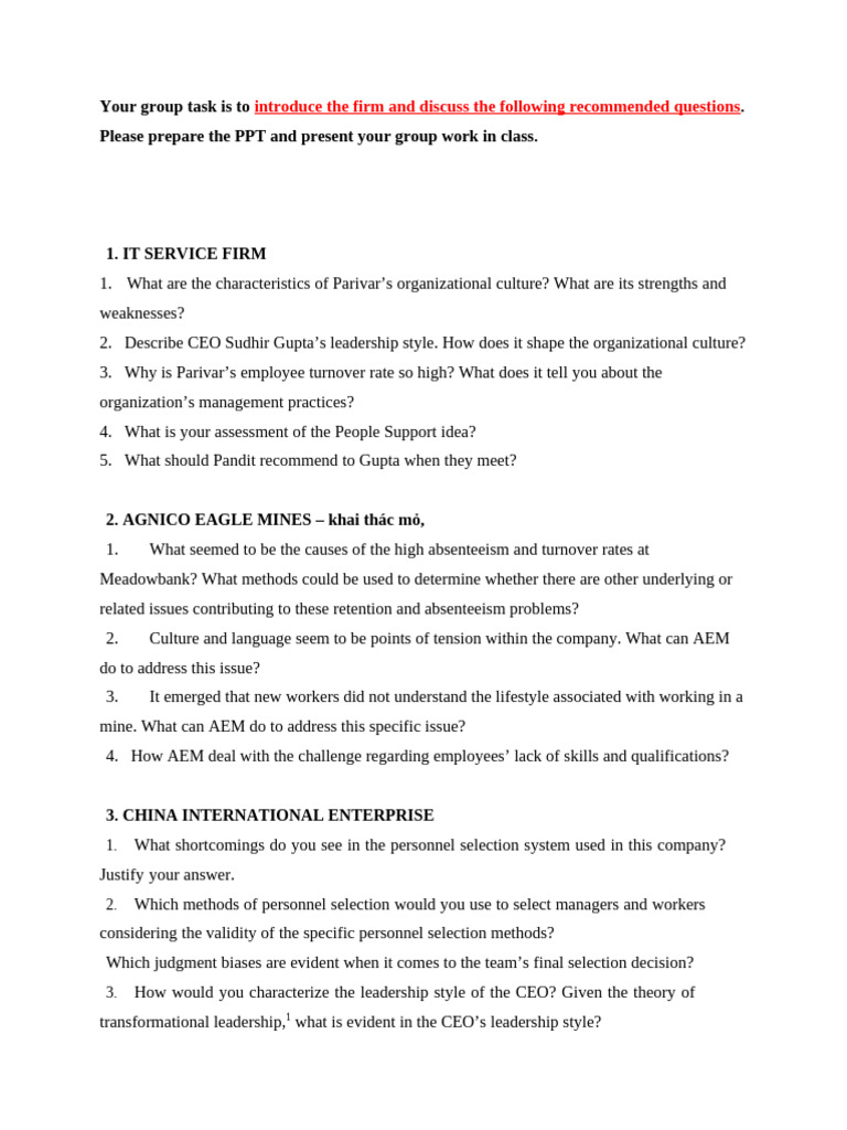 Case Studies - Discussion Questions (AutoRecovered) | PDF | Leadership | Employee Retention