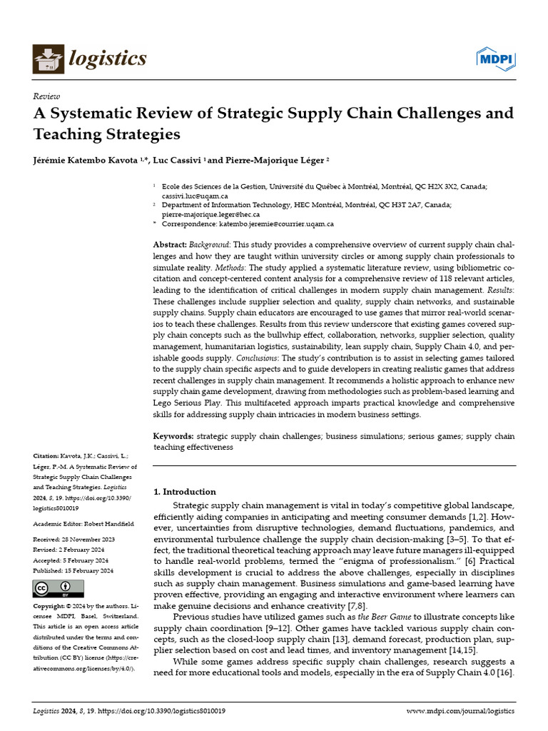 A Systematic Review of Strategic Supply Chain Chal | PDF | Supply Chain ...