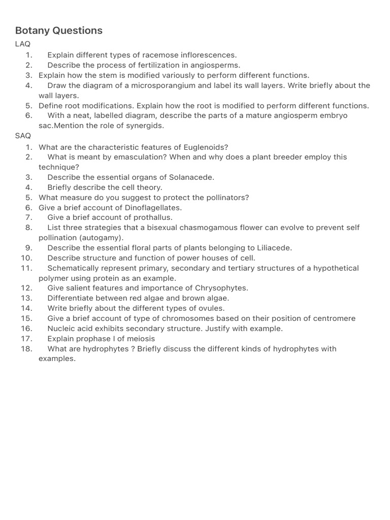 Botany Questions | PDF