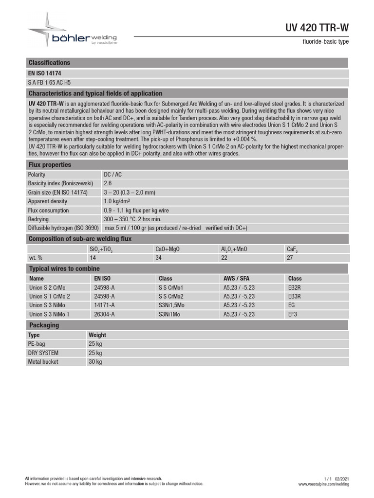 Bohler - SAW FLUX - UV-420-ttr-W | PDF | Welding | Construction