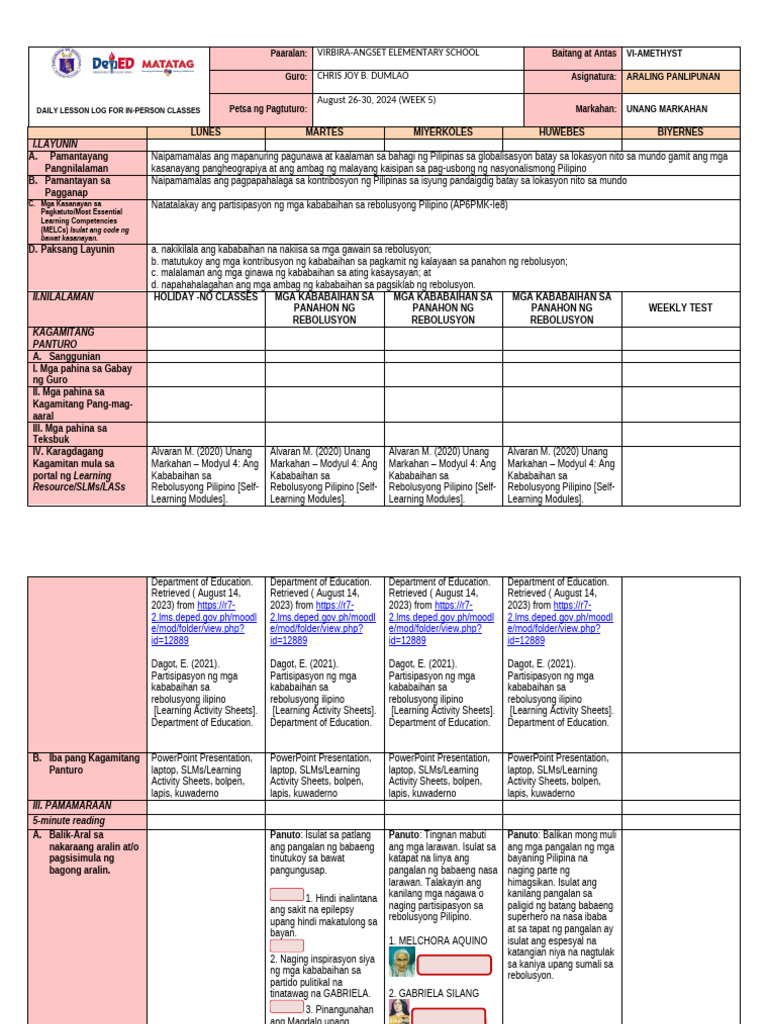 G6 Q1W5 DLL AP (MELCs) | PDF