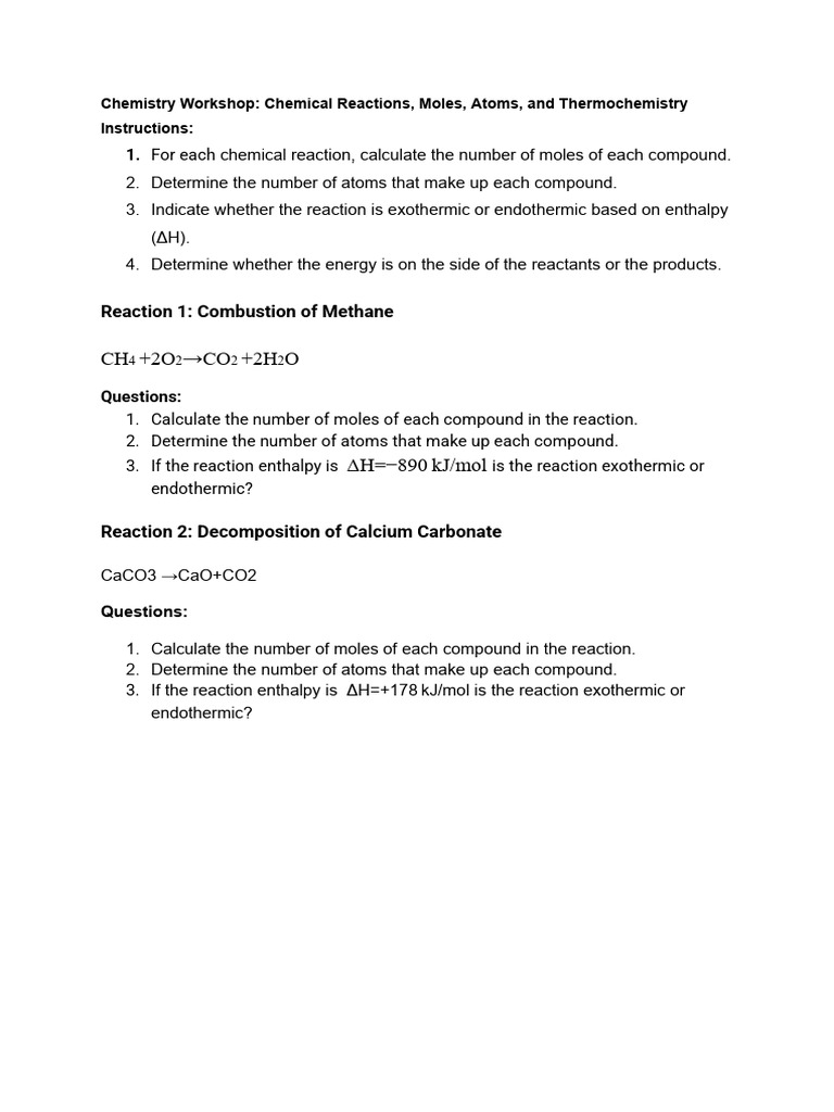 Chemistry Workshop_ Chemical Reactions, Moles, Atoms, and ...