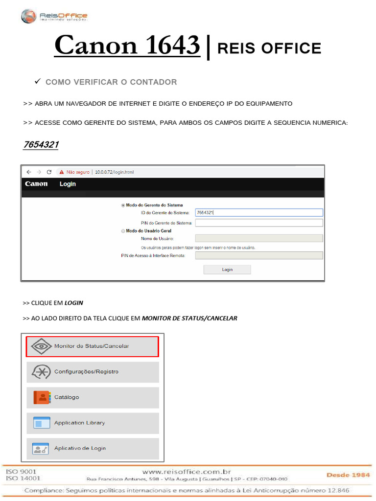 Verificação do Contador Canon 1643 | PDF