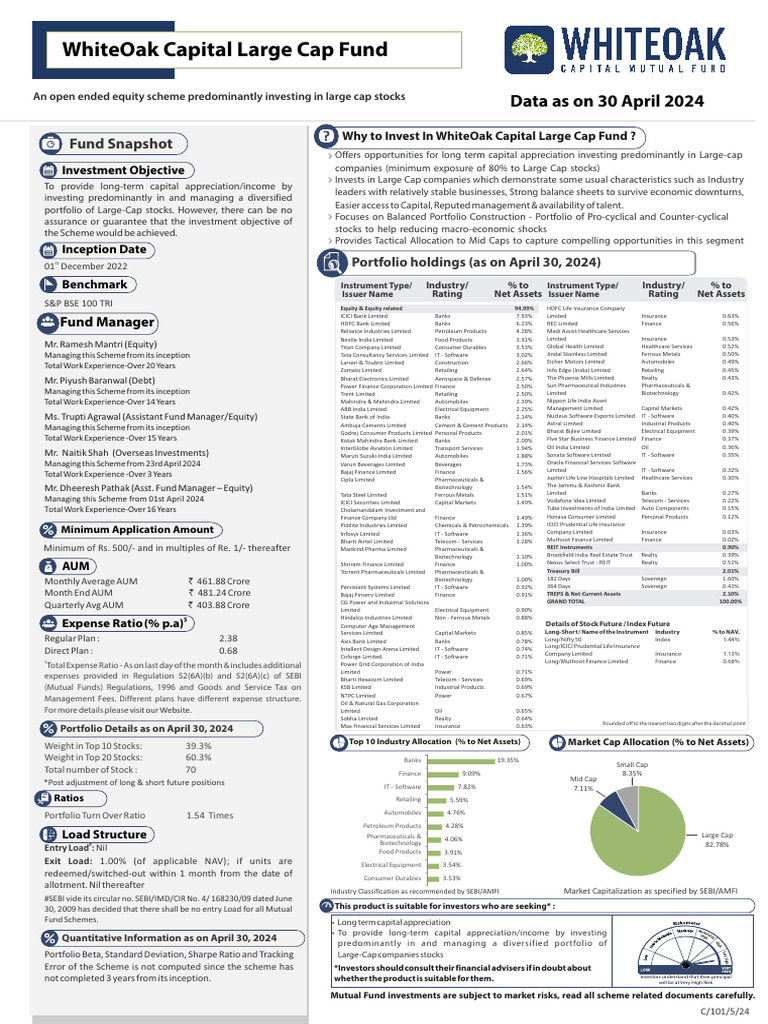 WhiteOak Capital Large Cap Fund Overview | PDF | Mutual Funds | Equity ...