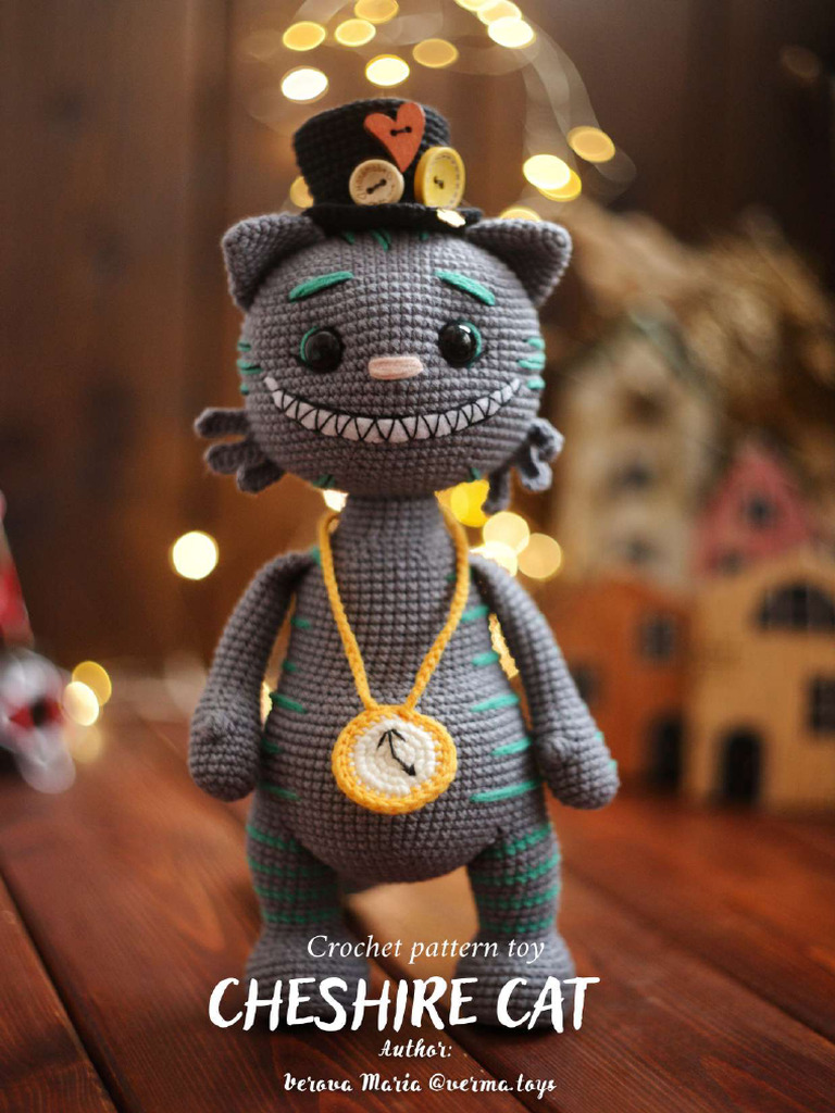 Verma-Toys-Cheshire-Cat Gato Gris | PDF | Crochet | Embroidery