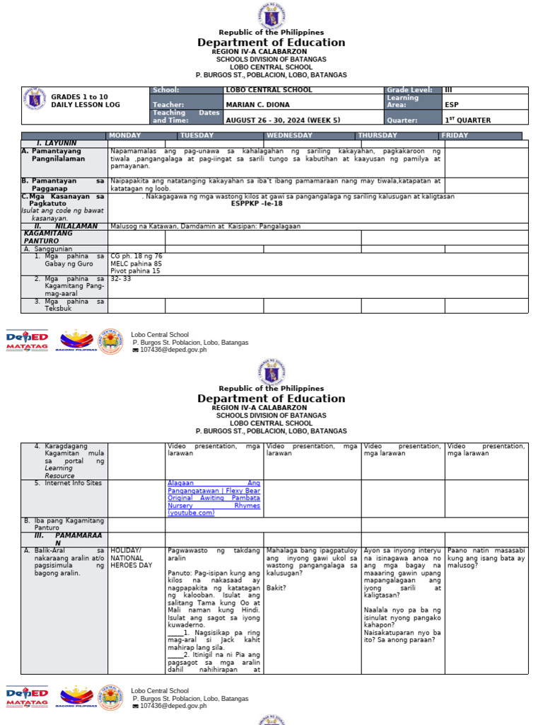 DLL - Esp-Filipino 3 - Q1 - W5 | PDF