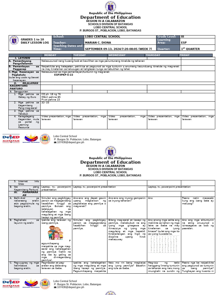 DLL - Esp-Filipino 3 - Q1 - W7 | PDF