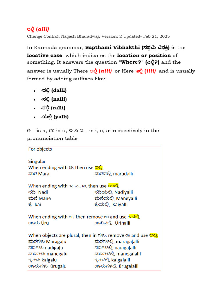 Alli - Usage of Sapthami Vibhakti - Version 2 | PDF | Linguistics | Linguistic Morphology