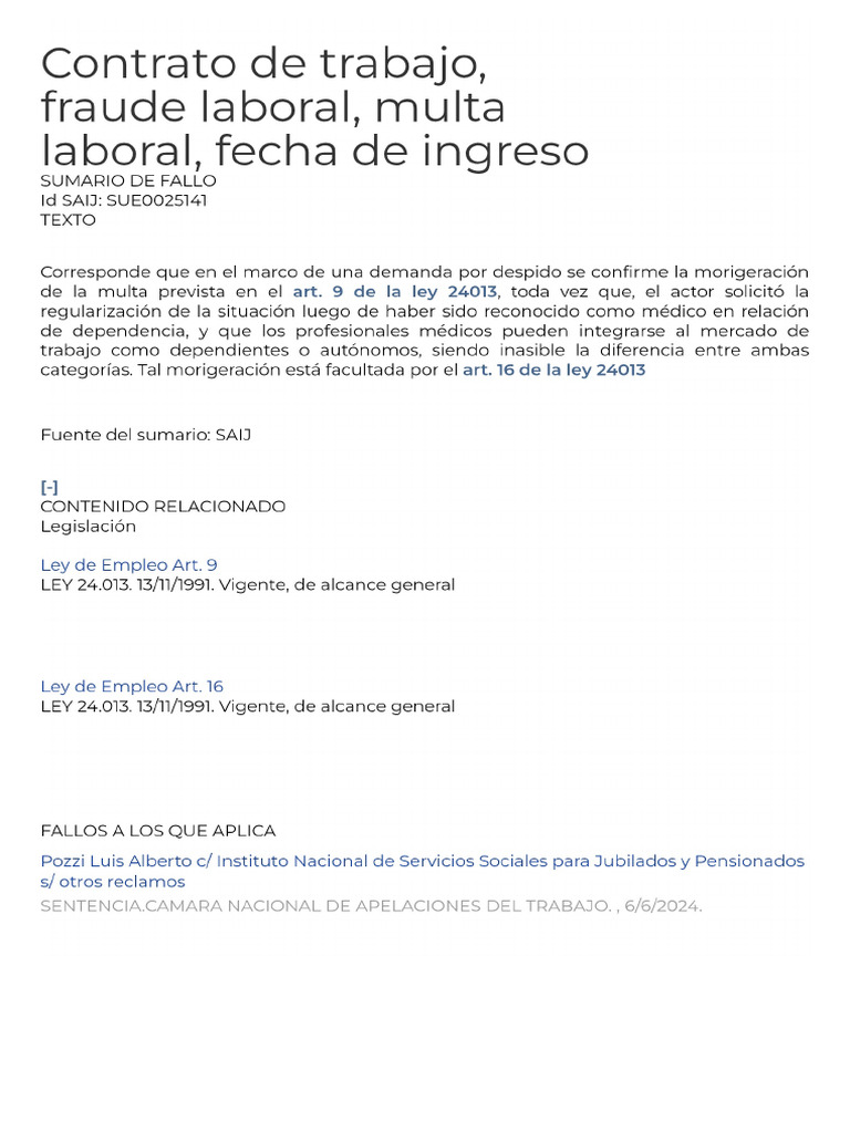 Contrato de Trabajo, Fraude Laboral, Multa Laboral, Fecha de Ingreso | PDF