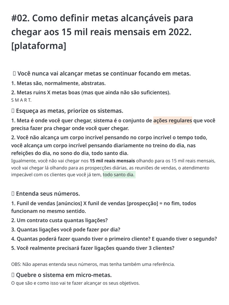 #02 Como Definir Metas Alcançáveis para Chegar Aos 15 Mil Reais | PDF
