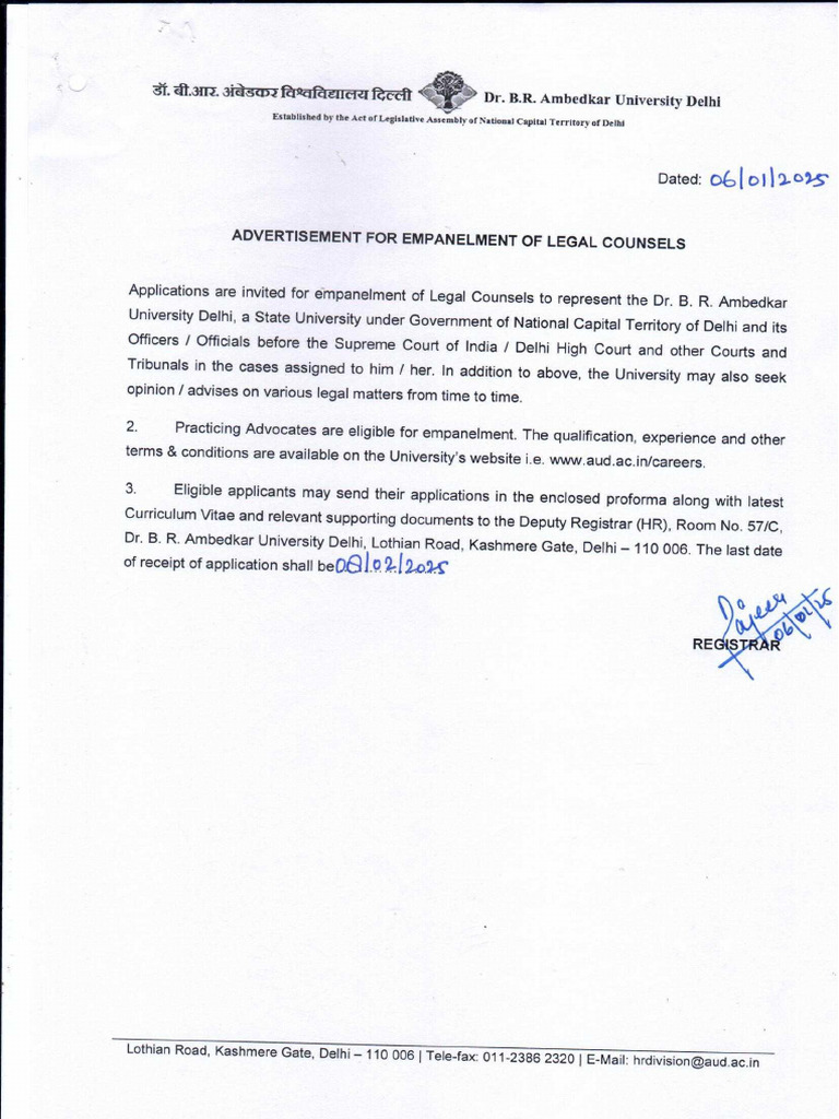 Advertisement For Empanelment of Legal Councels | PDF