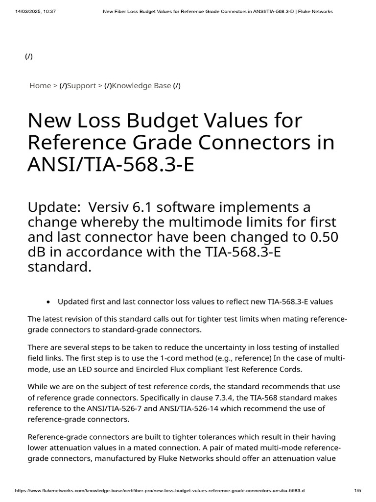 New Fiber Loss Budget Values for Reference Grade Connectors in ANSI_TIA-568.3-D _ Fluke Networks ...