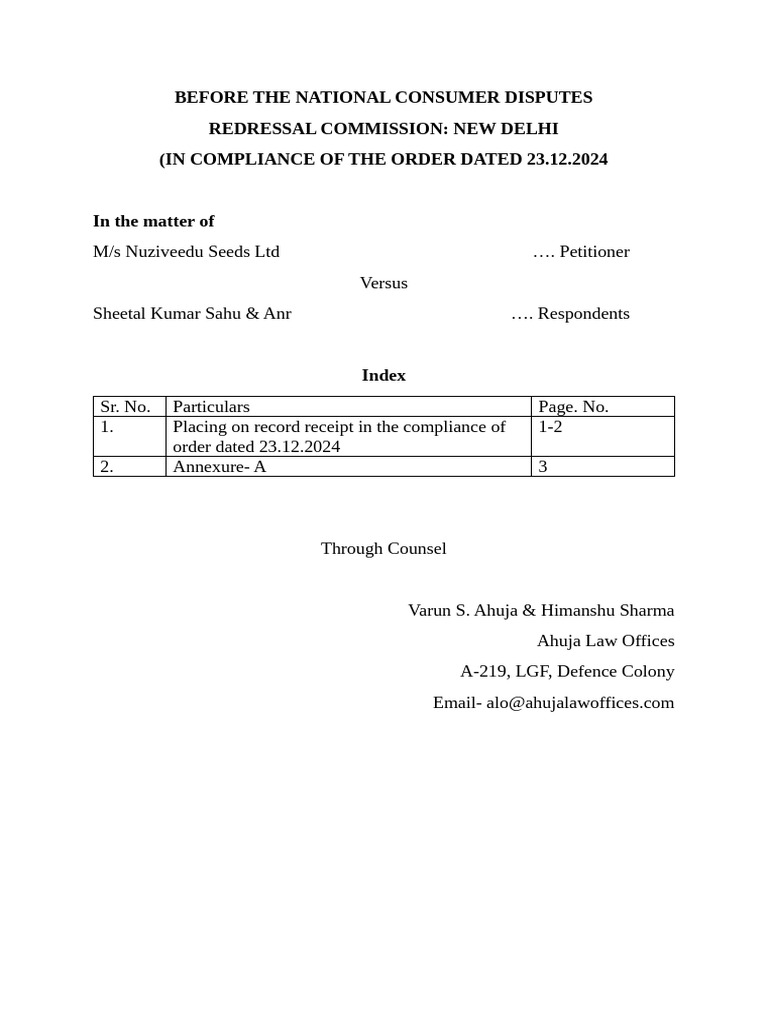 NCDRC Compliance Filing: Nuziveedu Seeds Case | PDF