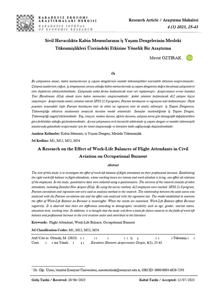 Sivil Havac__l__kta Kabin Memurlar__n__n ____ Ya__am Dengelerinin Mesleki T__kenmi__likleri ...