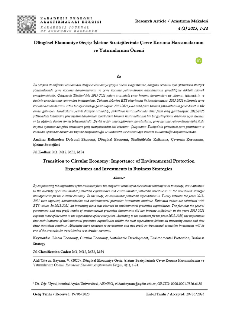 D__ng__sel Ekonomiye Ge__i___ ____letme Stratejilerinde __evre Koruma Harcamalar__n__n ve Yat__r ...