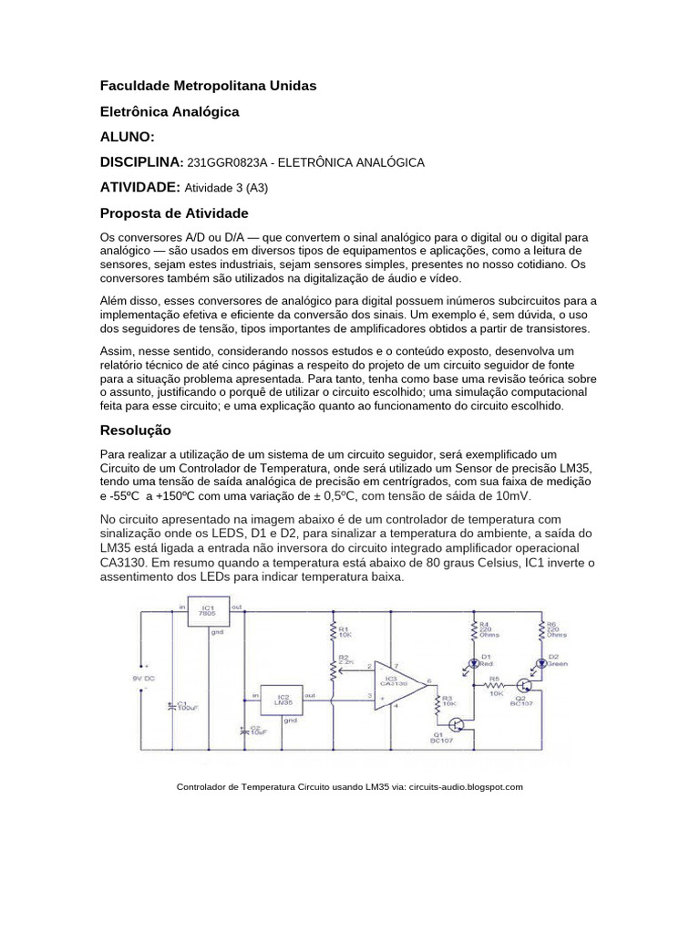 Atividade A3 - Eletronica Analogica | PDF