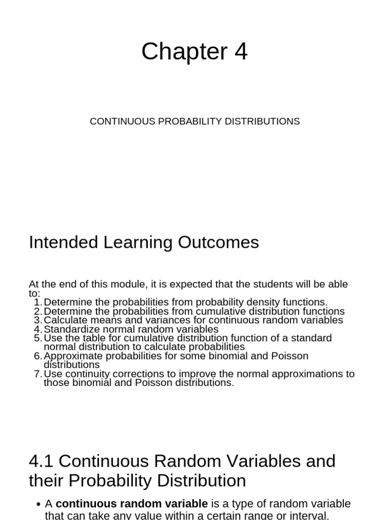 Chapter 4 CONTINUOUS PROBABILITY | PDF | Probability Distribution | Random Variable