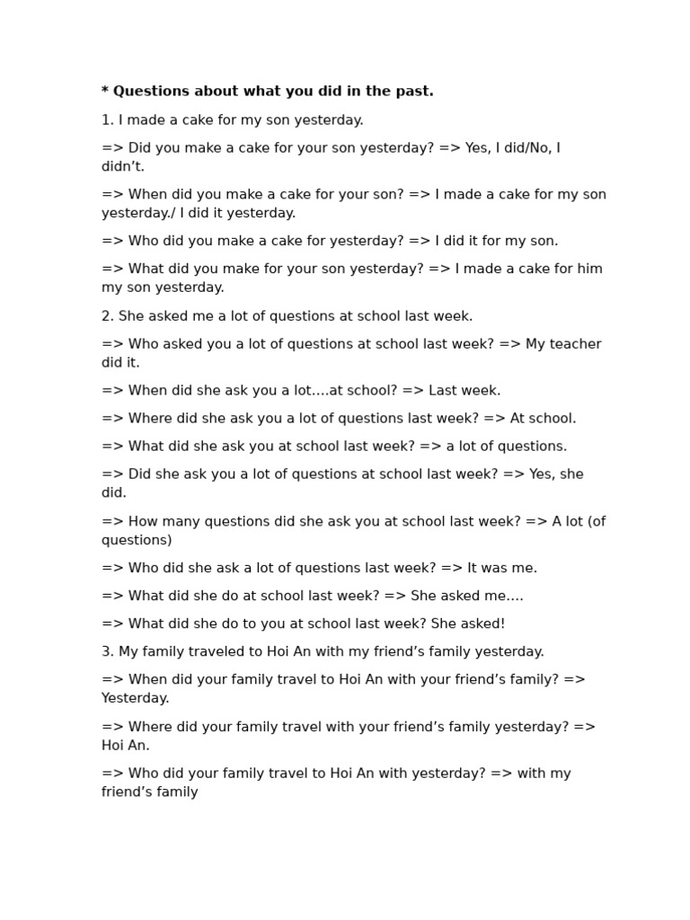 Past Tense Question Examples | PDF