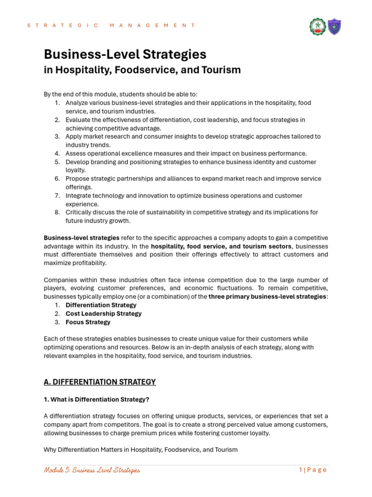 Module-5 Business Level Strategies | PDF | Strategic Management | Brand