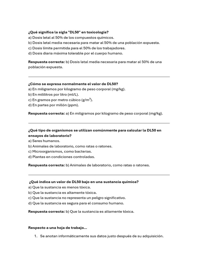 Significado y uso de DL50 en toxicología | PDF