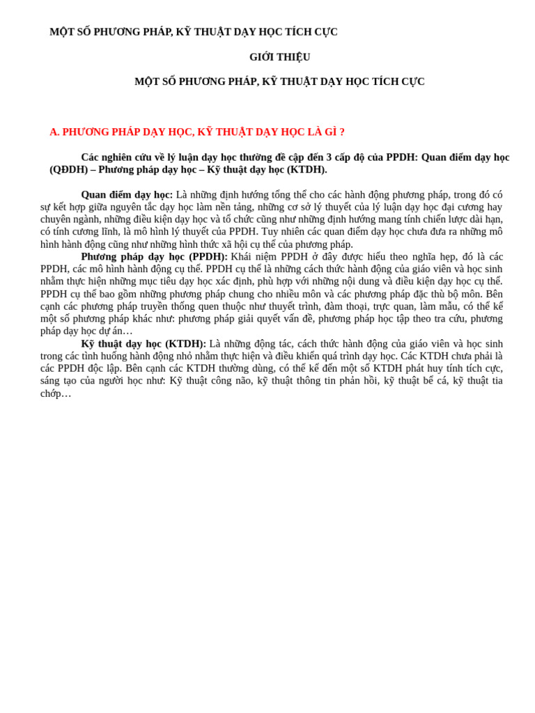 MỘT SỐ PPDH TÍCH CỰC | PDF