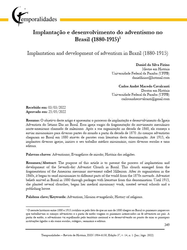 Adventismo no Brasil: 1880-1915 | PDF | Igreja Adventista do Sétimo Dia ...