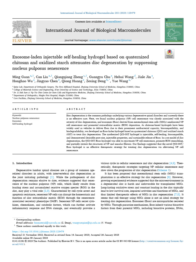 Exosome-Laden Injectable Self-Healing Hydrogel Based On Quaternized ...