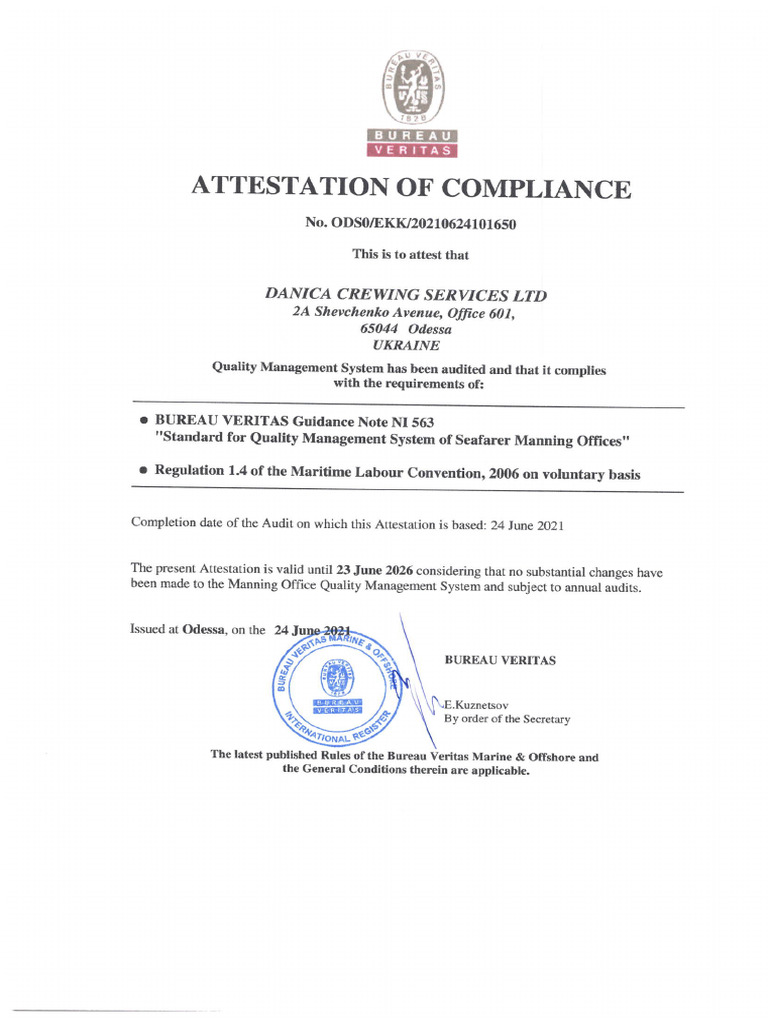 Danica ODS MLC Certificate 2021 | PDF