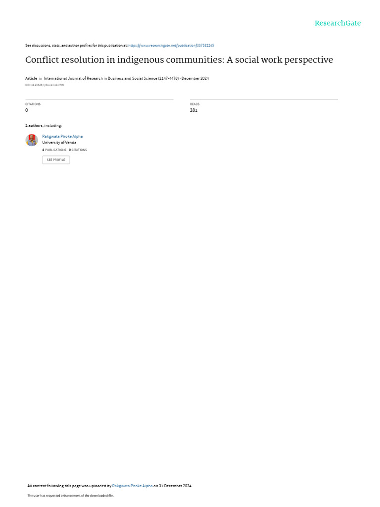 Conflict Resolution in Indigenous Communities: A Social Work ...