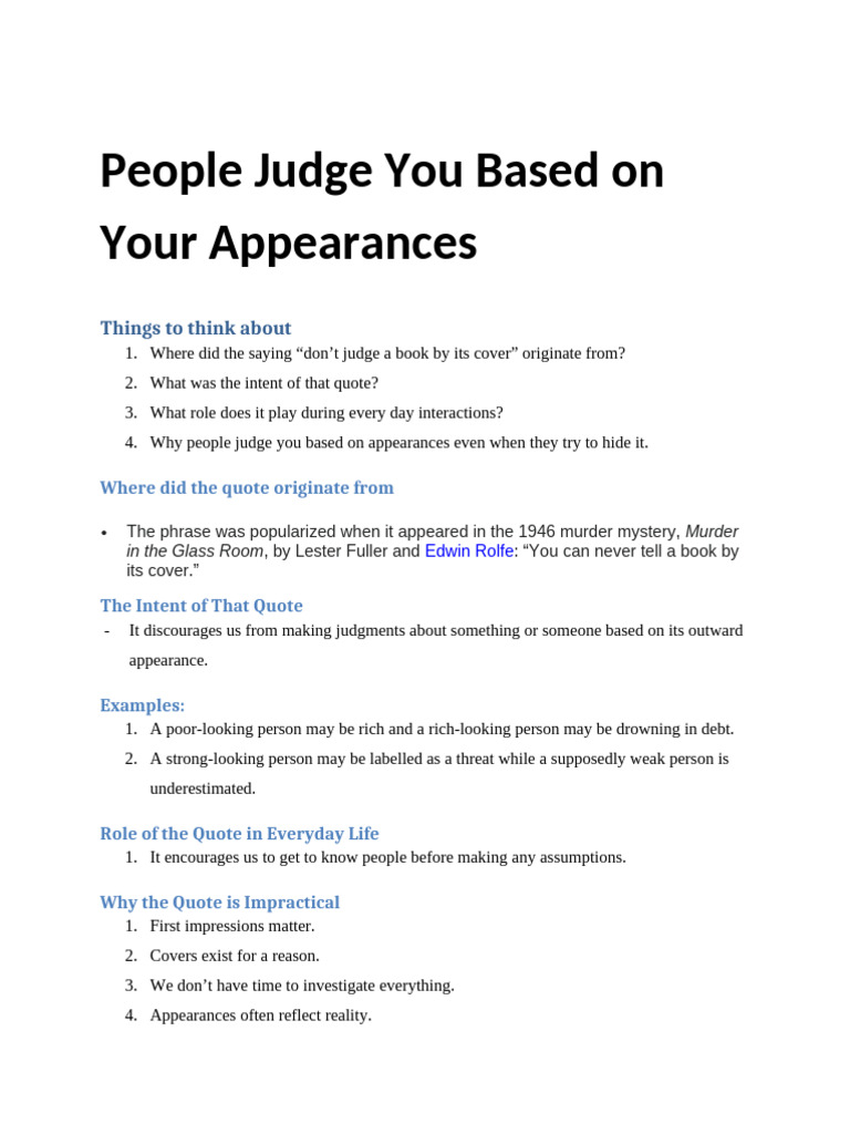Judging by Appearances: A Double-Edged Sword | PDF | Social Psychology