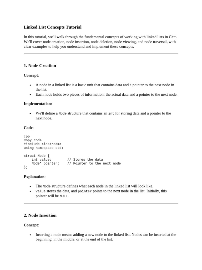 Linked List Concepts Tutorial | PDF | Pointer (Computer Programming) | Algorithms And Data ...