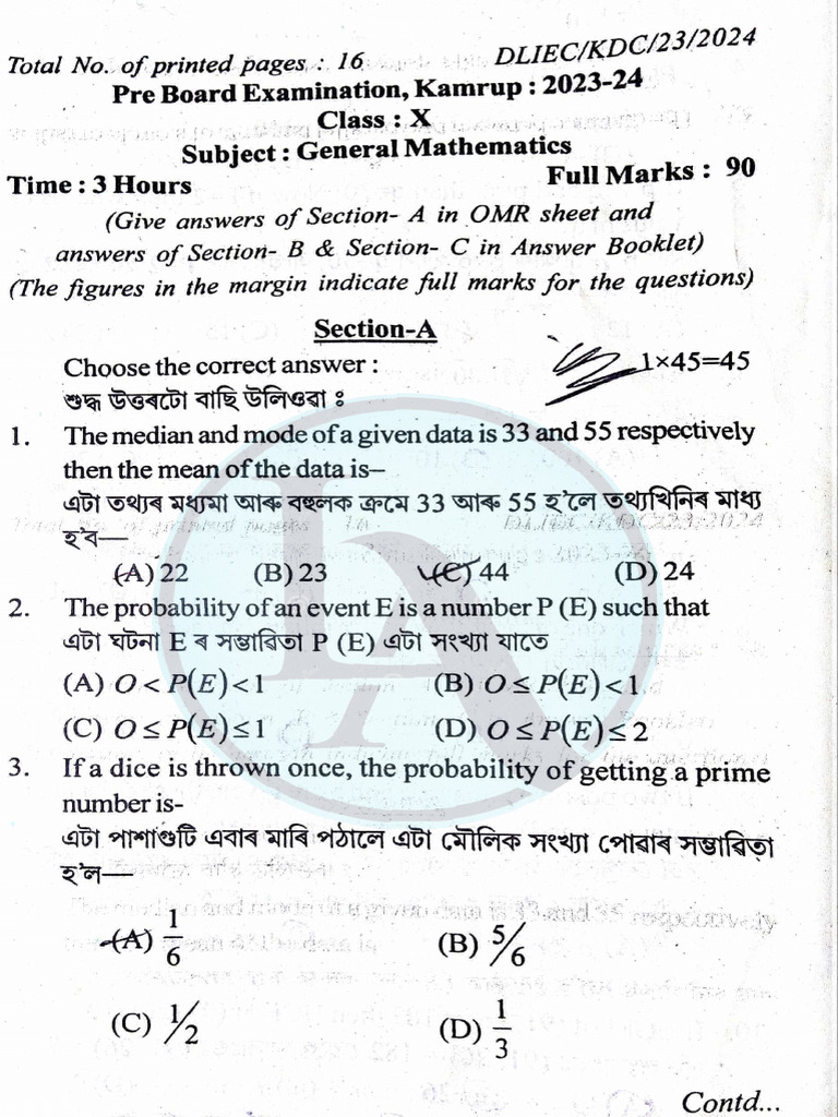 Prefinal Maths All Districts | PDF | Circle | Area