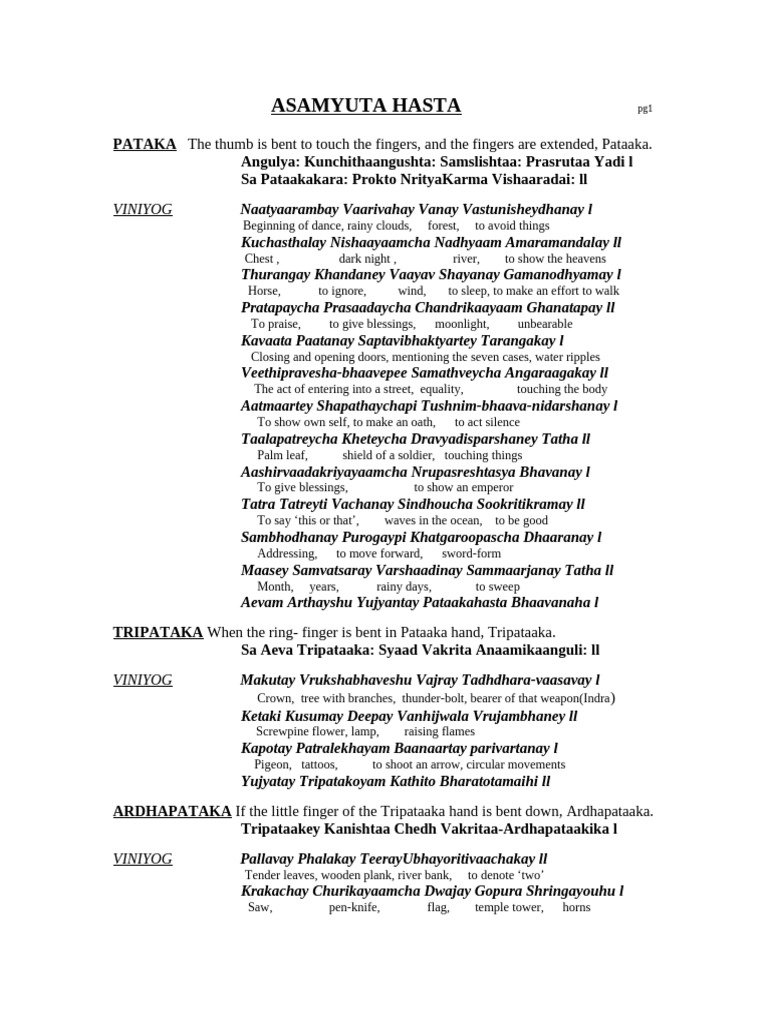 Asamyuta Hasta Viniyogaha-1 | PDF