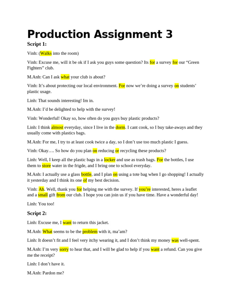 Production Assignment 3 Script | PDF