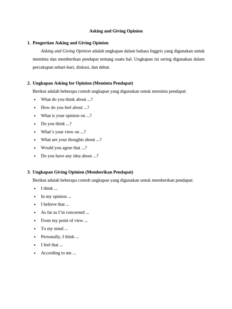 Asking and Giving Opinions in English | PDF