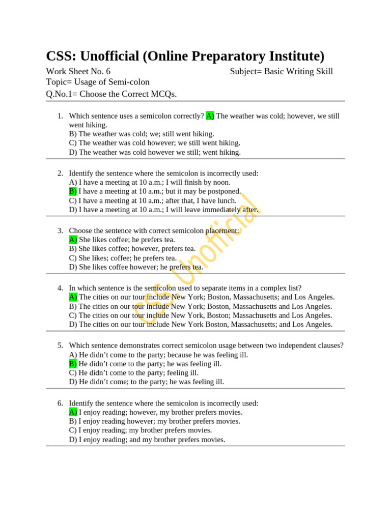 Mastering Semicolon Usage in Writing | PDF | Sentence (Linguistics ...