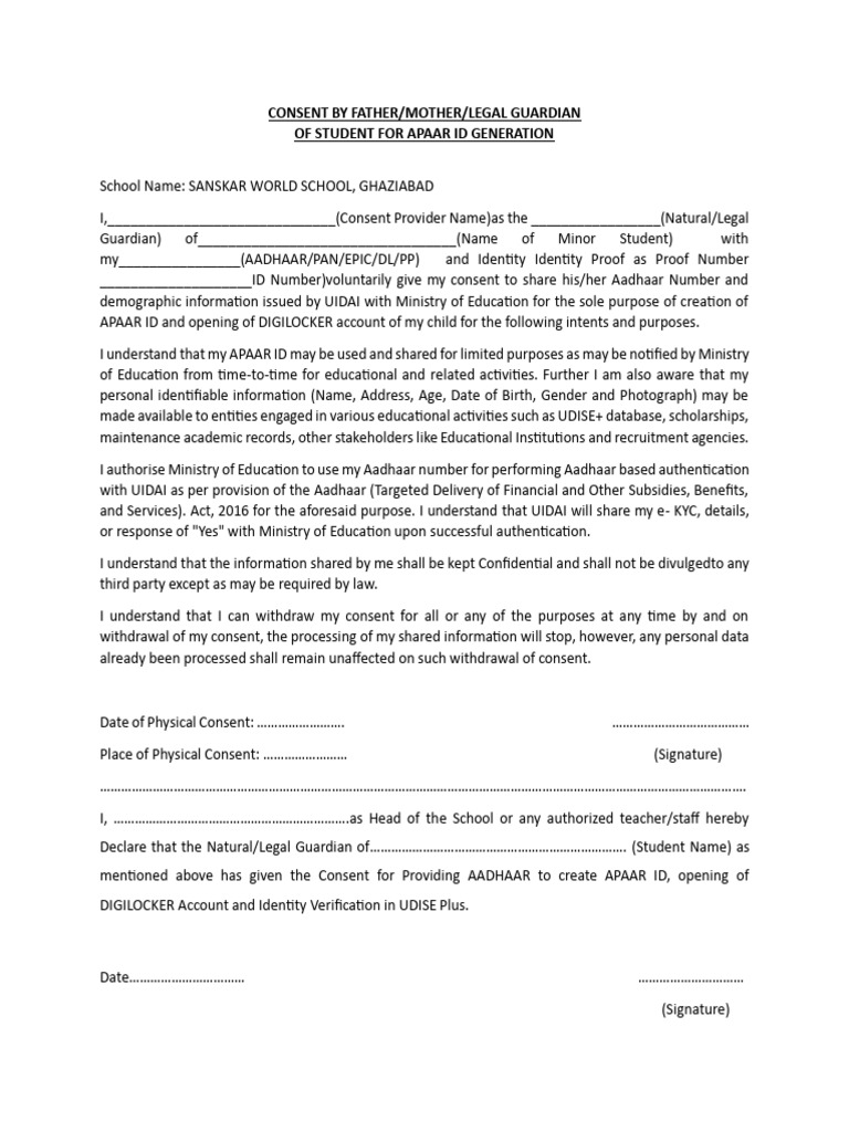 APAAR CONSENT LETTER | PDF | Justice | Crime & Violence