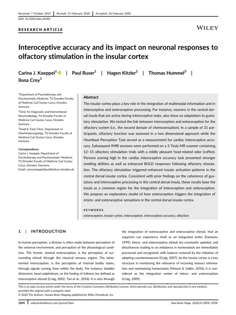 Interoceptive Accuracy and Its Impact On Neuronal Responses To Olfactory Stimulation in The ...