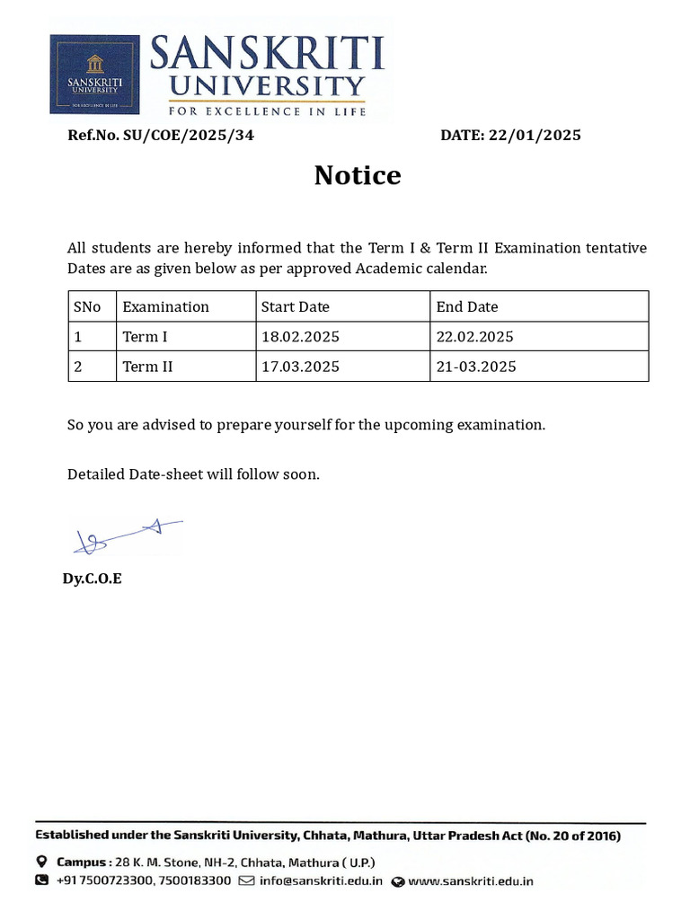 notice for Tentative dates T1 & T2 | PDF