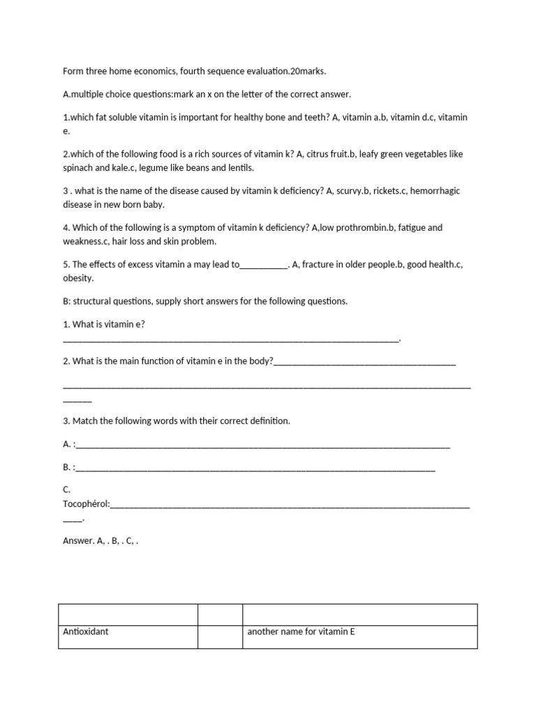 Form Three Home Economics 4th Sequence | PDF