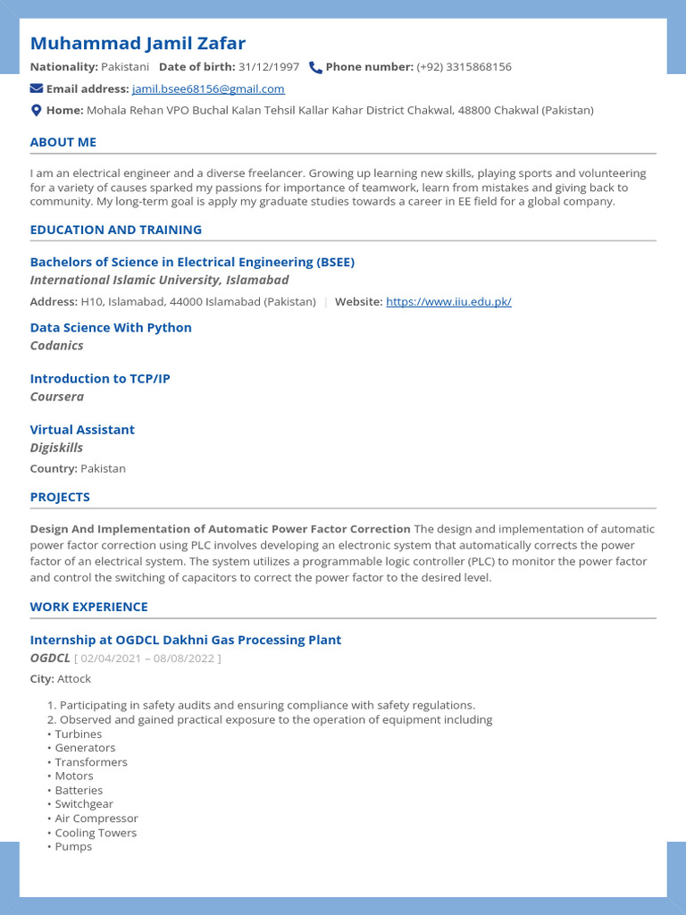 M.jamil Zafar - Electrical Engineer-8 | PDF | Electricity | Electrical Engineering