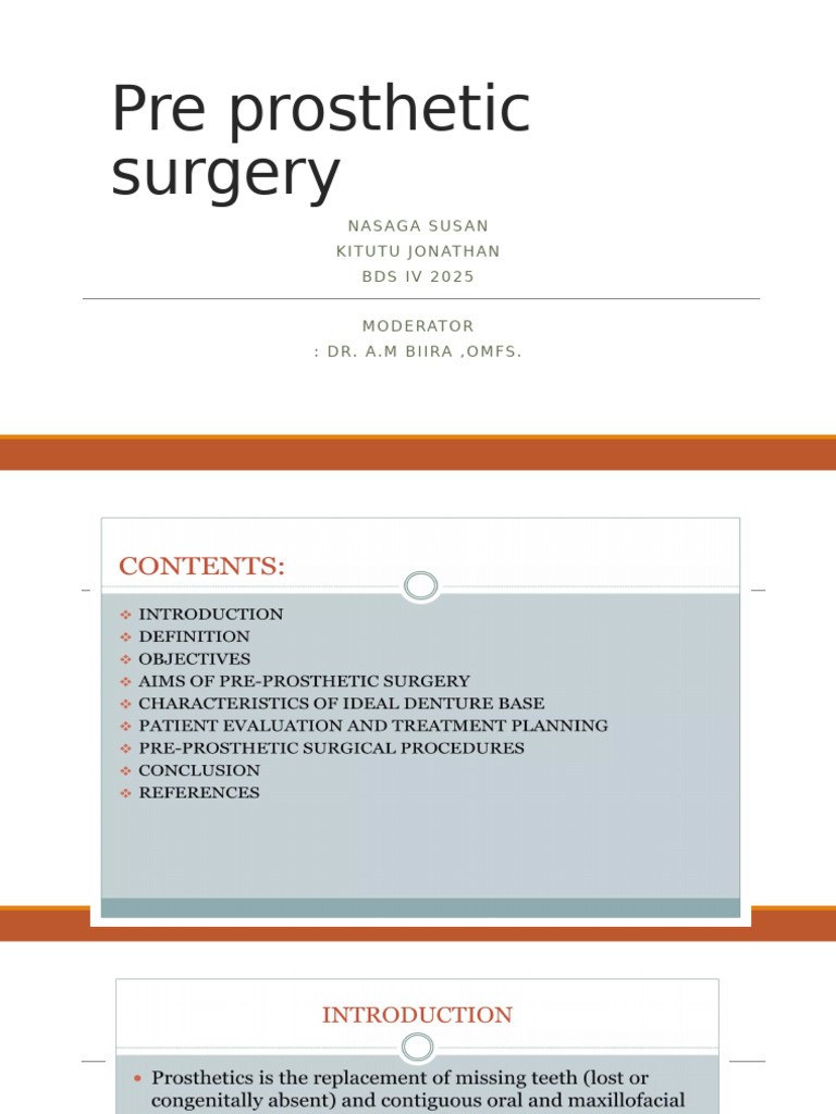 Pre Prosthetic Surgery Procedures | PDF