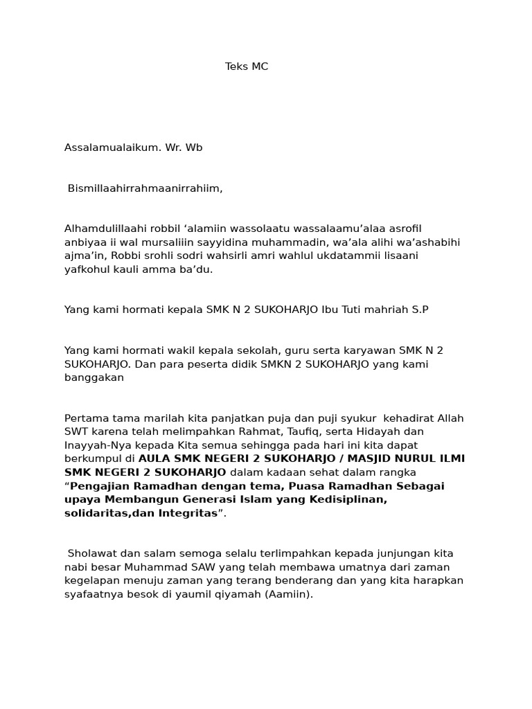 Teks mc Pengajian Ramadhan | PDF
