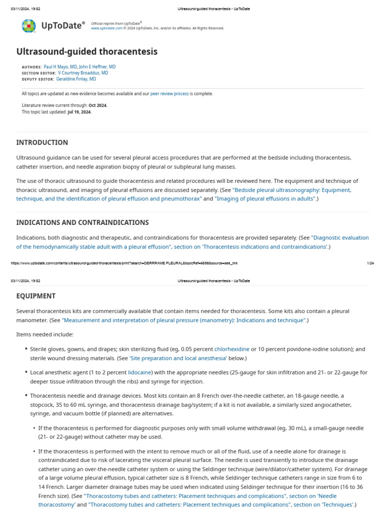 Ultrasound-Guided Thoracentesis - UpToDate | PDF | Medical Ultrasound ...